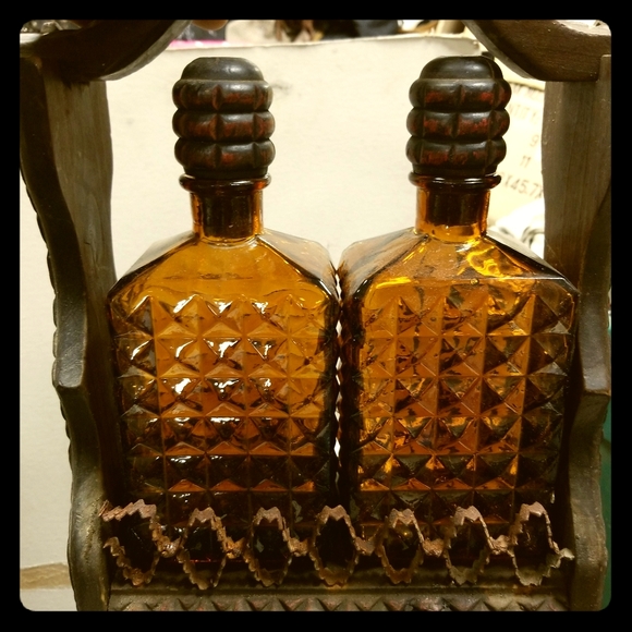 Vintage | Kitchen | Vintage Amber Diamond Point Liquor Bottle Decanter ...